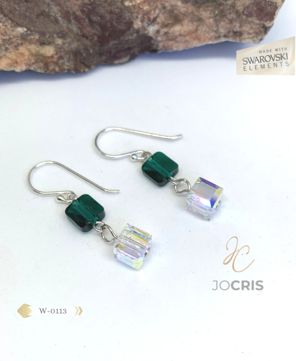 AROS CUBO HECHO CON CRISTAL SWAROVSKI VERDE Y TORNASOL – Tienda Jocris