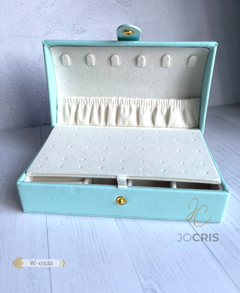 JOYERO ORGANIZADOR TIPO COFRE CON BROCHE CELESTE – Tienda Jocris